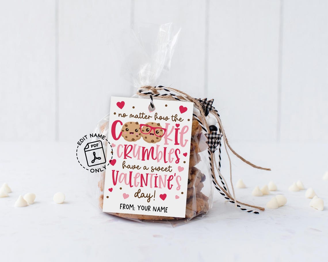 Cookie Valentine Gift Tag Printable, Sweet Classroom Treat Bag Label ...