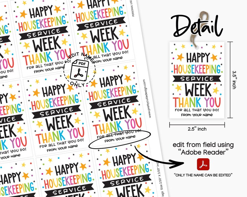 Housekeeping Appreciation Gift Tags, Thank You Printable (digital ...