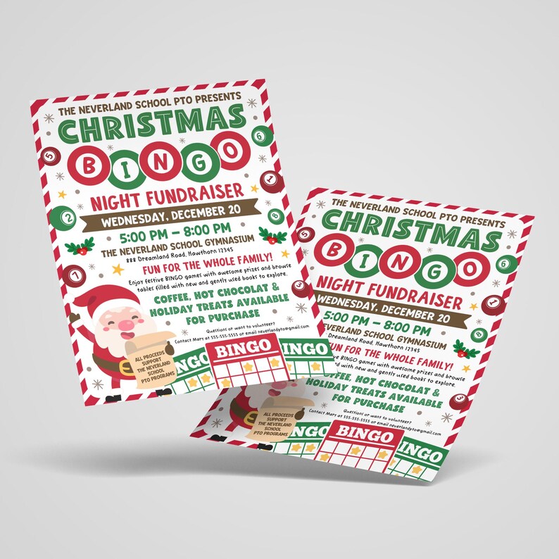 Christmas Bingo Night Flyer, Canva Template, School PTO Holiday ...