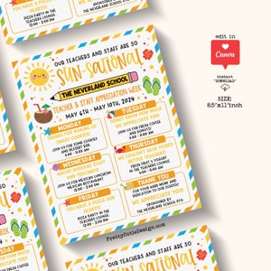 Teacher Appreciation Week Itinerary Flyer Template, Summer Sun-sational ...