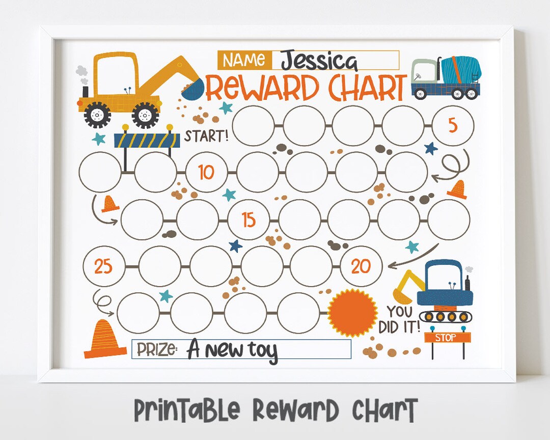 Construction Truck Reward Chart for Kids, Simple Kids Reward Chart ...