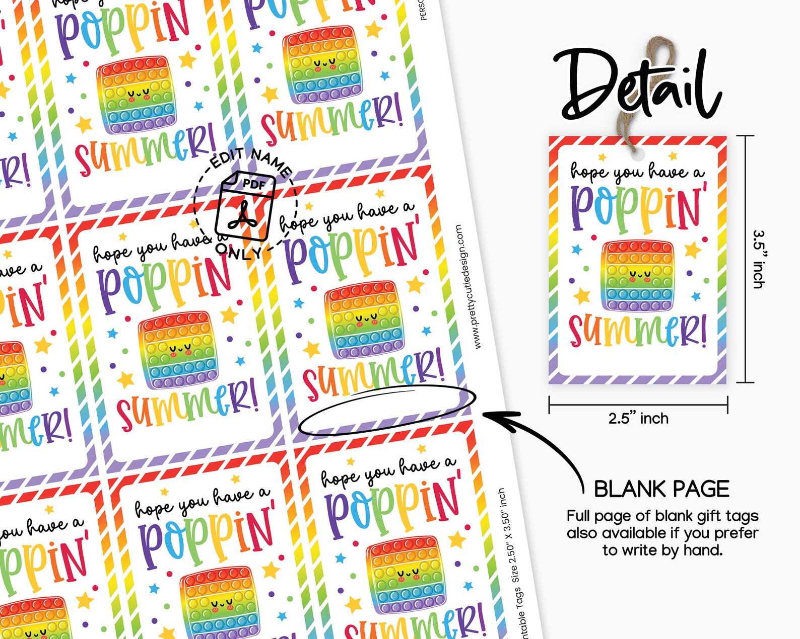 Pop It Gift Tags, End of School Year Tags, End School Year of Kids ...