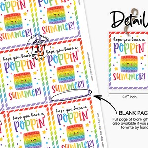 Pop It Gift Tags, End of School Year Tags, End School Year of Kids ...