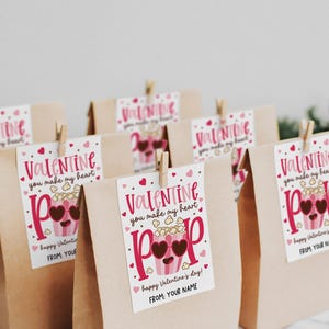 Popcorn Valentines Day Gift Tags, Valentine You Make My Heart Pop ...