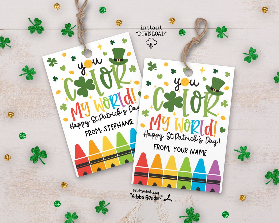 Printable St Patricks Day Tag, School St Patricks Crayon Gift Tags ...