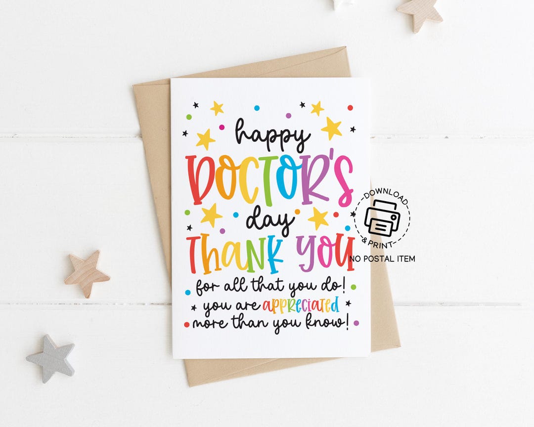 Doctor Appreciation Printable Card, Thank You Doctor Greeting Card ...