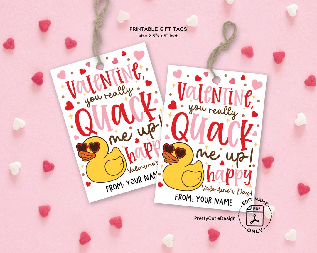 Valentine Rubber Duck Tags, Rubber Ducky Valentine Tag, Non-candy Gift ...