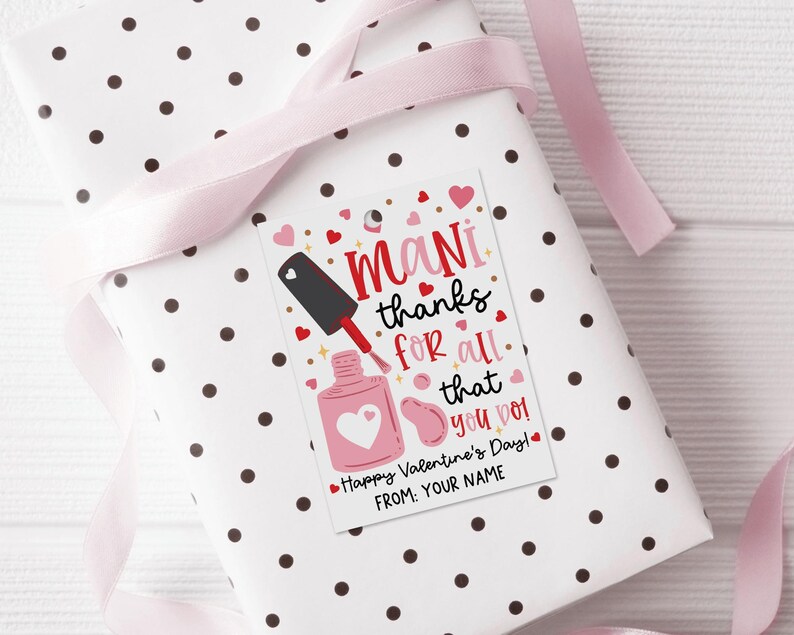 Nail Polish Valentine Gift Tag Printable, Mani Thanks, Treat Bag Label ...