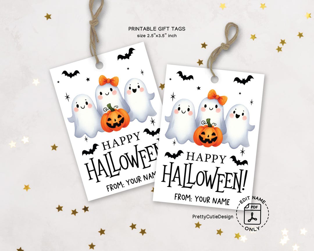 Happy Halloween Gift Tags Printable, Cute Ghost Halloween Tags, Trick ...
