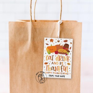 Thanksgiving Gift Tags Printable, Eat Drink and Be Thankful, Fall Thank ...