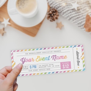Editable Event Ticket Template, School Fundraiser Rainbow Pastel ...