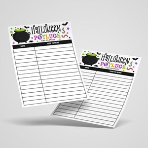 Halloween Potluck Sign up Sheet Template – Party Food Planner, School ...