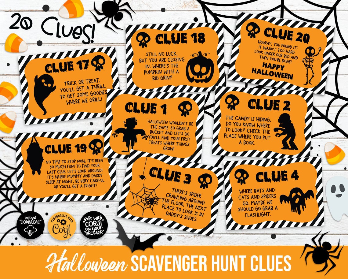 Halloween Scavenger Hunt Clue Cards for Kids Halloween - Etsy