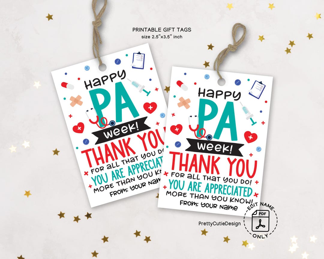PA Week Gift Tags Printable: Thank You Appreciation for Physician ...