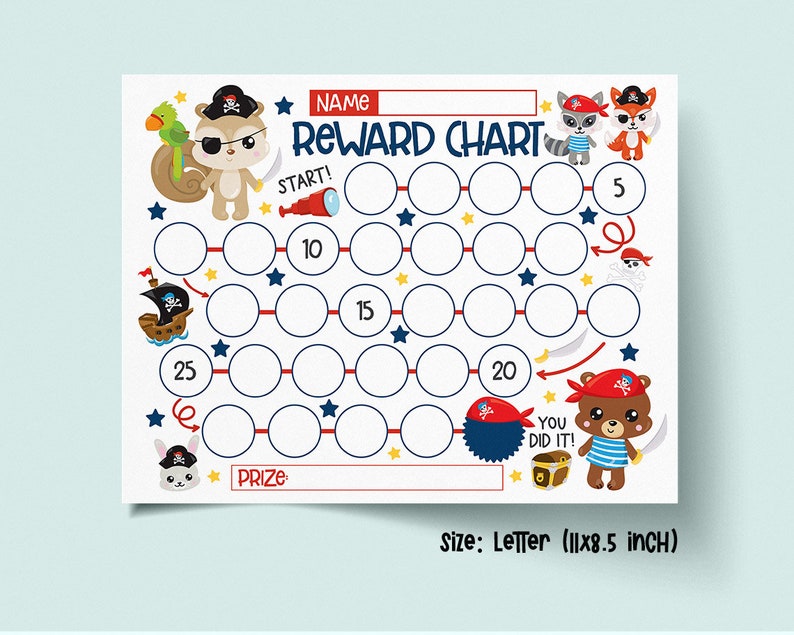 Pirates Animals Reward Chart for Kids Simple Kids Reward | Etsy