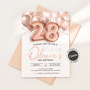 28th Birthday Invitation Download, Printable Rose Gold Birthday ...