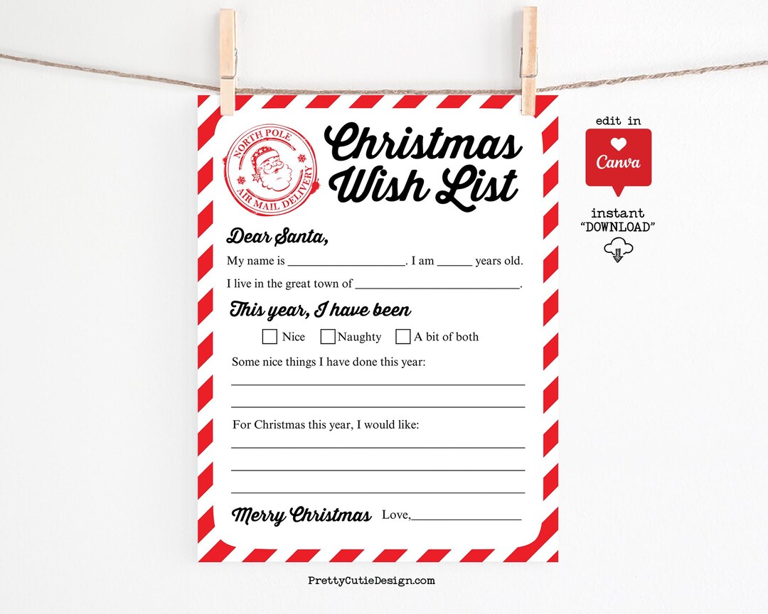 Christmas Wish List Printable, Letter to Santa Claus, Christmas ...