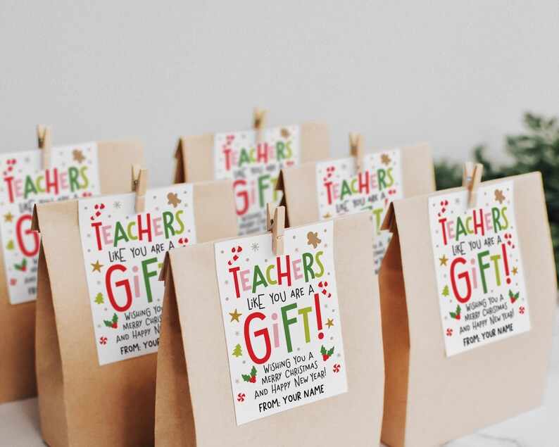 Teacher Christmas Gift Tags, Holiday Treat Bag Printable, Staff ...