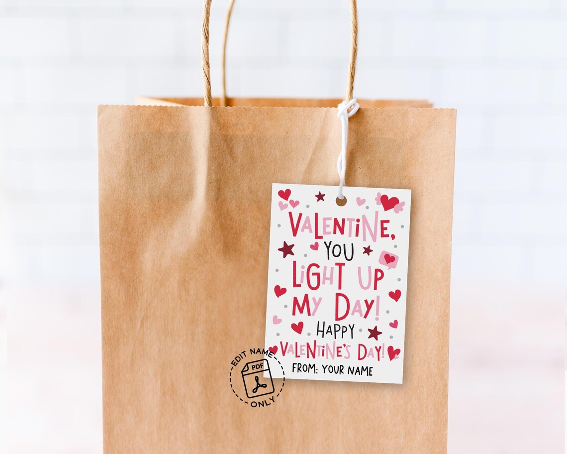 Glow Stick Valentine Tags, Light up My Day Label, Kids Non Candy Class ...