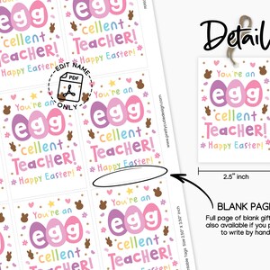 Easter Printable Gift Tags, Eggcellent Teacher Easter Tag, Thank You ...