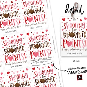 Printable Valentine Brownie Gift Tag, Shooting for Brownie Points Tag ...