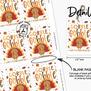 Gobble Gobble Happy Thanksgiving Gift Tags Printable, Fall Thank You ...