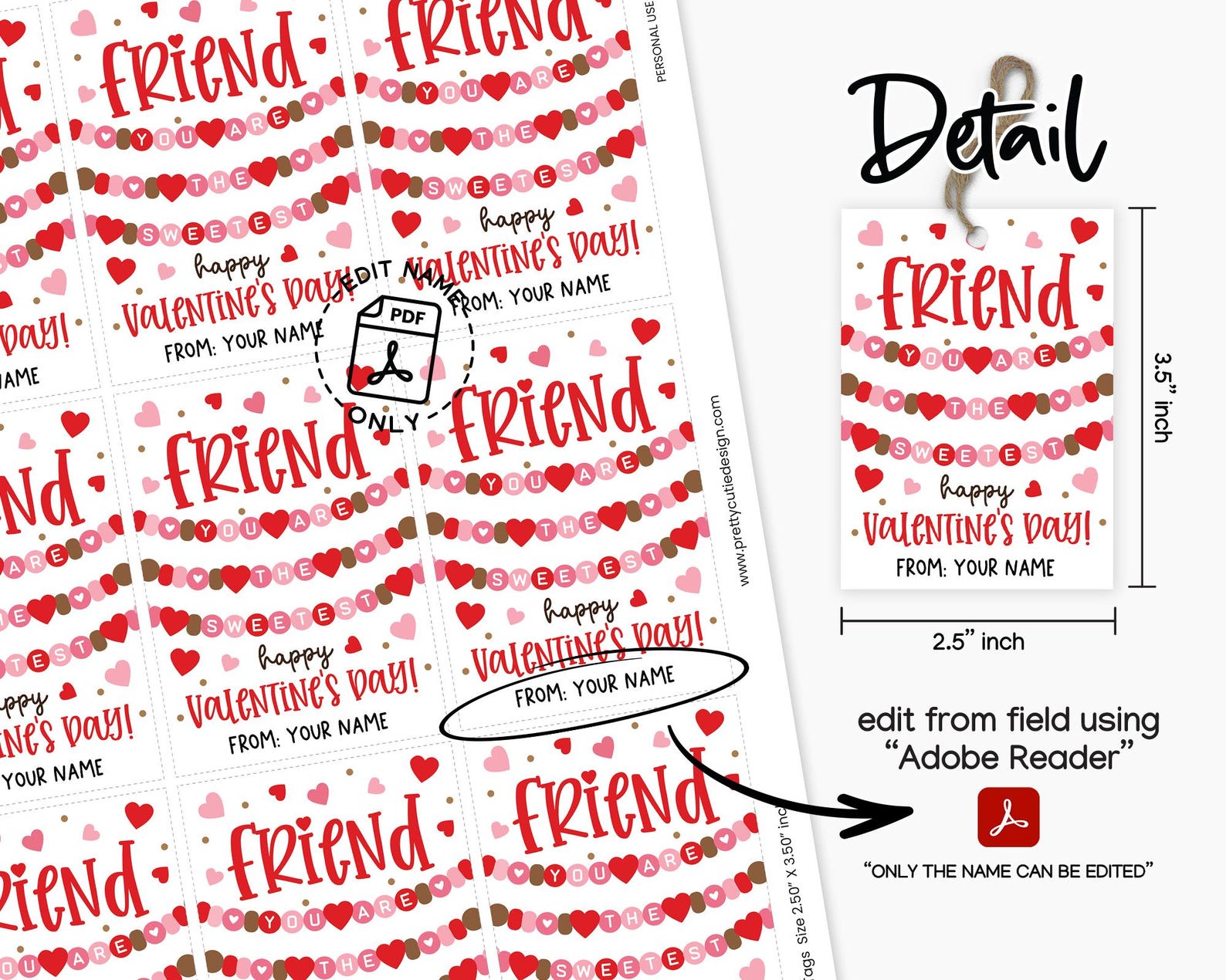 Friend Valentine Gift Tag Printable, You Are the Sweetest, Treat Bag ...