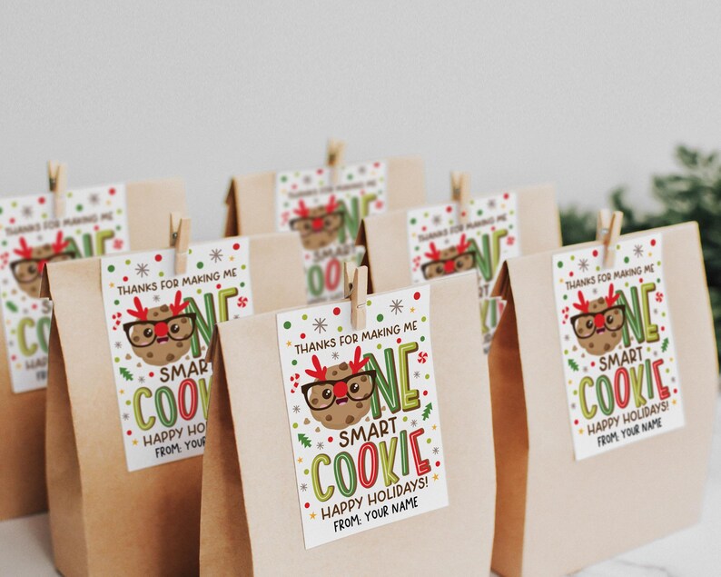 Christmas Gift Tags Printable, One Smart Cookie Holiday, Student ...