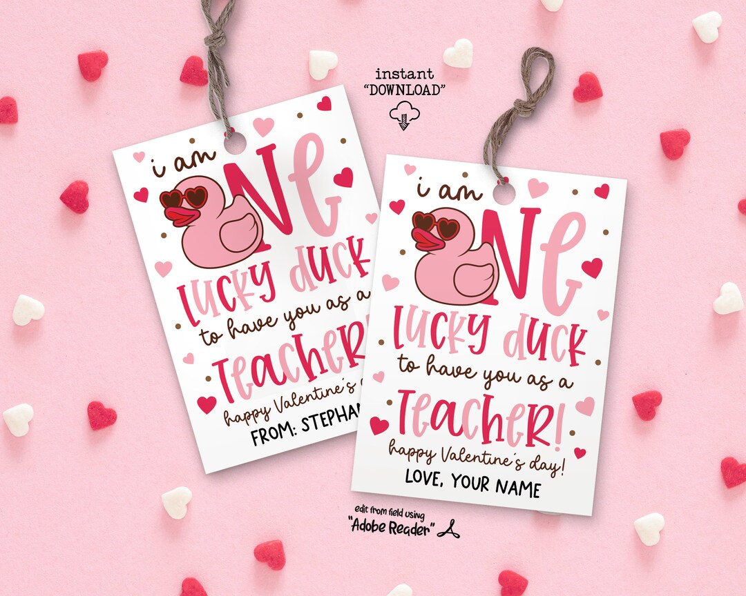 One Lucky Duck Valentine Tag, Rubber Duck Tag, Duck Party Favor Tags ...