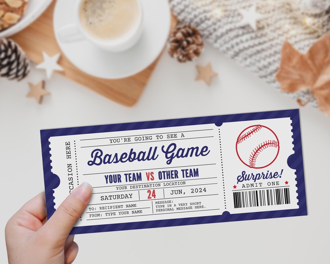 Baseball Game Ticket Gift Template: Printable Surprise Voucher (canva ...