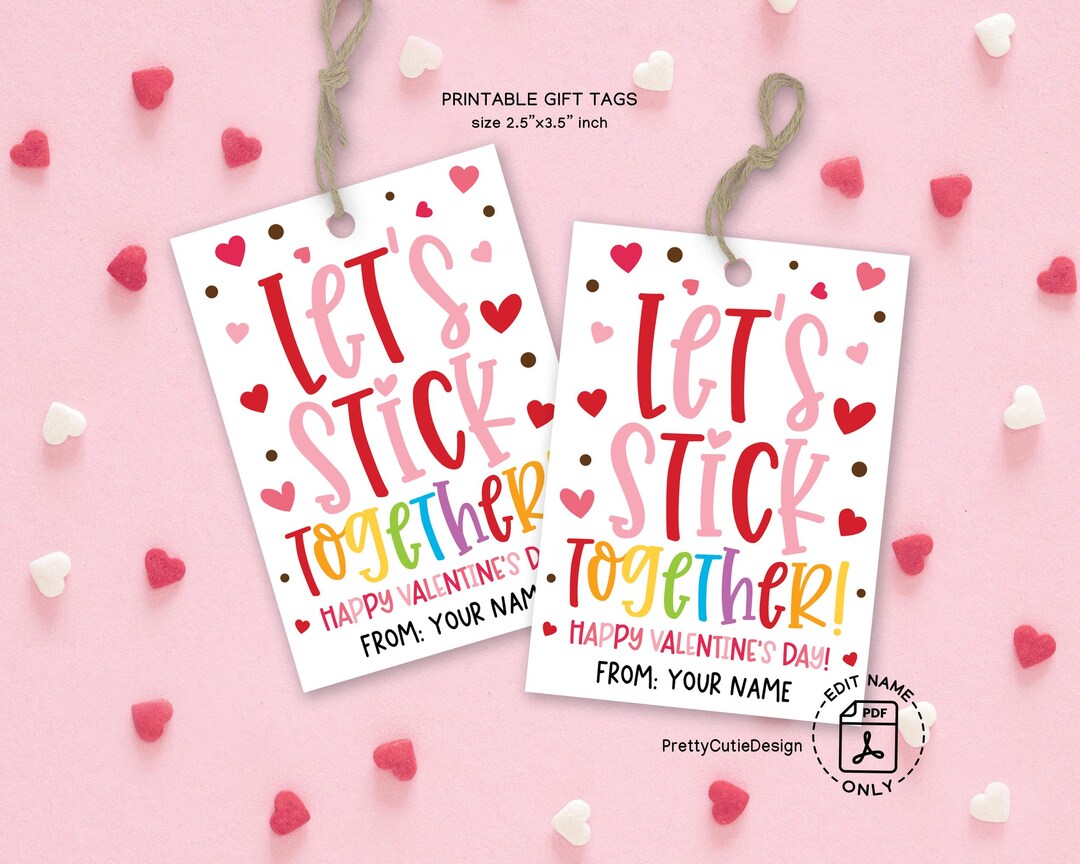 Let's Stick Together Valentine Tag, Classroom Valentine Stickers Gift ...