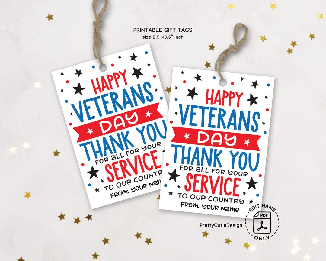 Happy Veterans Day Gift Tags Printable, Military Thank You Gift Tag ...