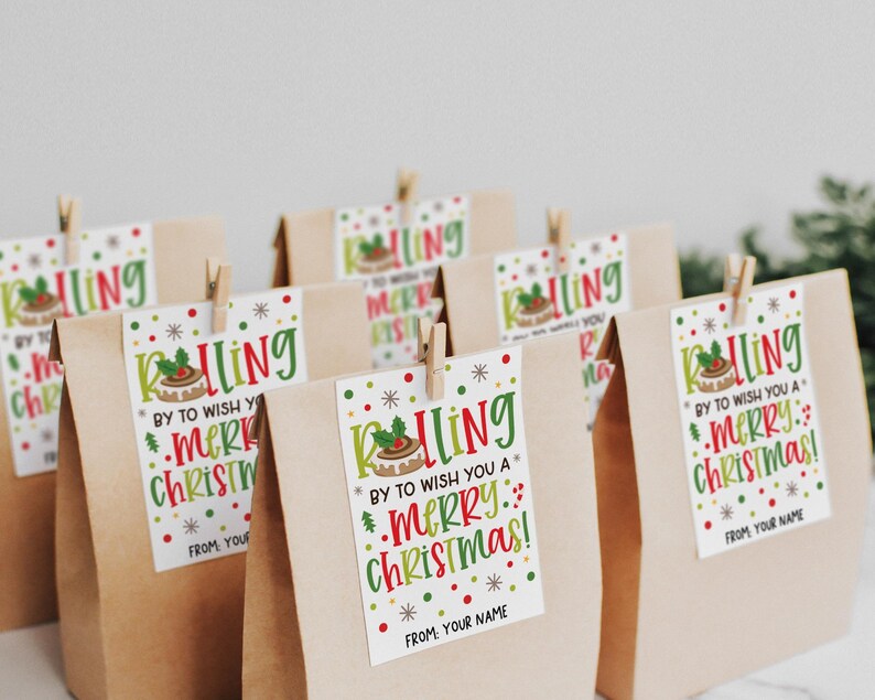 Christmas Gift Tag Printable, Rolling by Pun, Cinnamon Roll Treat ...