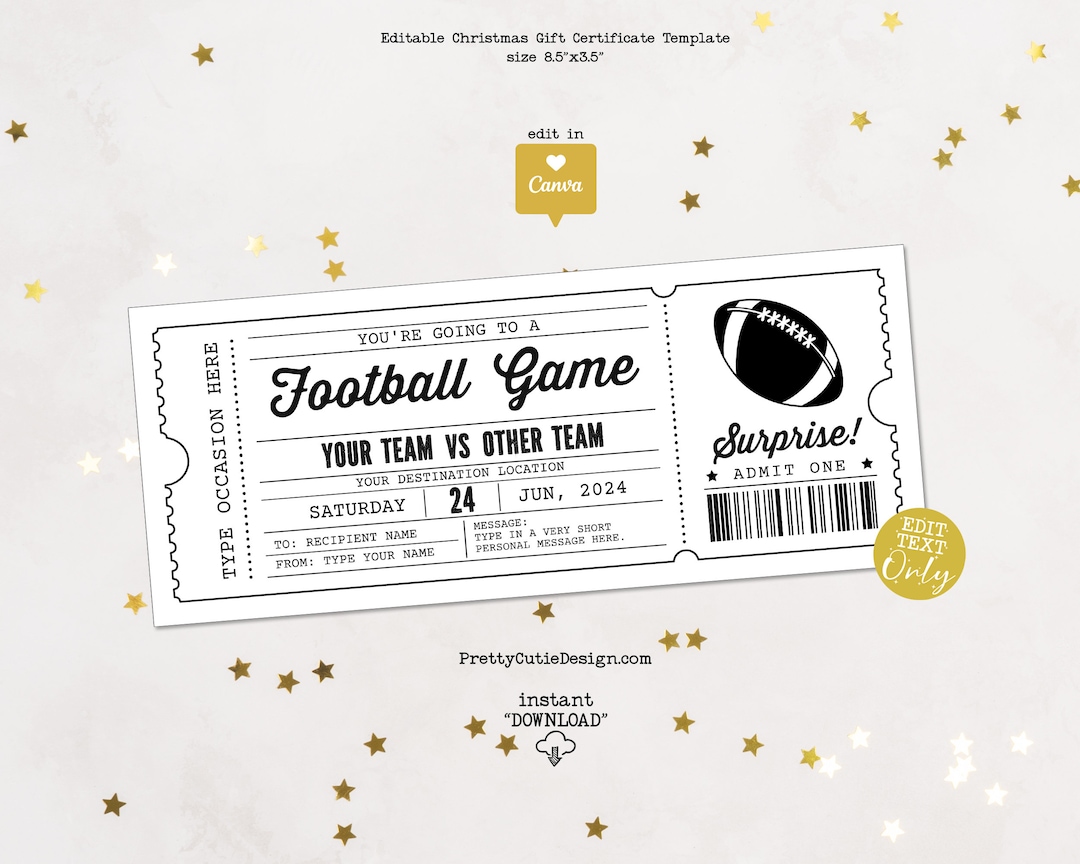 Football Ticket Template Canva Editable, Football Ticket Gift ...