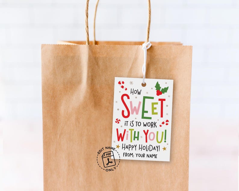 Christmas Coworker Gift Tags, Sweet to Work With You Printable, Holiday ...