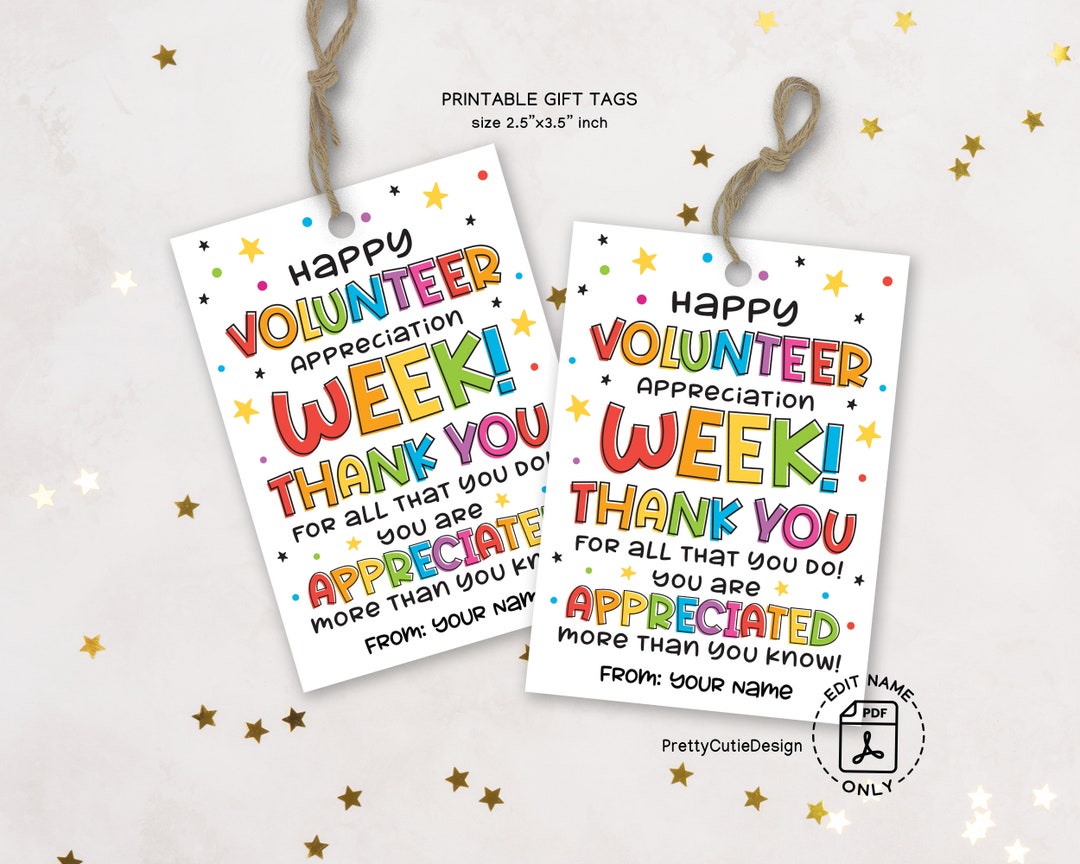 Volunteer Appreciation Gift Tag Printable, Classroom Volunteer ...