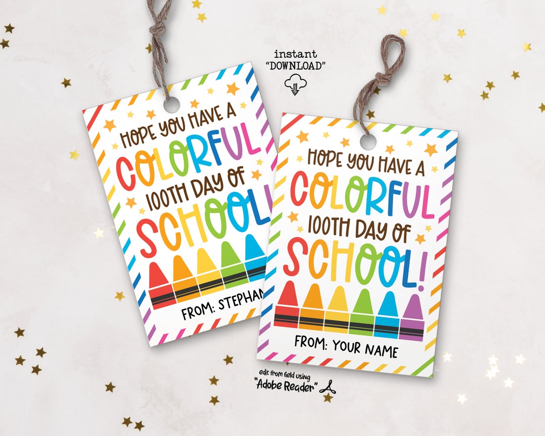 100 Days School Printable Gift Tag, Happy 100 Days of School Gift Tags ...