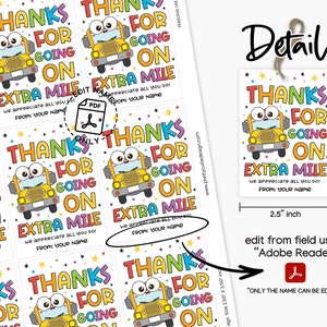School Bus Driver Appreciation Tag Printable, Thanks for Going the ...