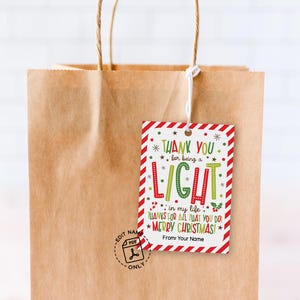 Thank You for Being a Light Gift Tags, Printable Holiday Labels (PDF ...