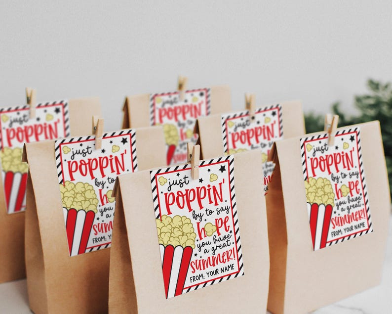 Popcorn Summer Gift Tags: End of School Year Printable (PDF) - Etsy