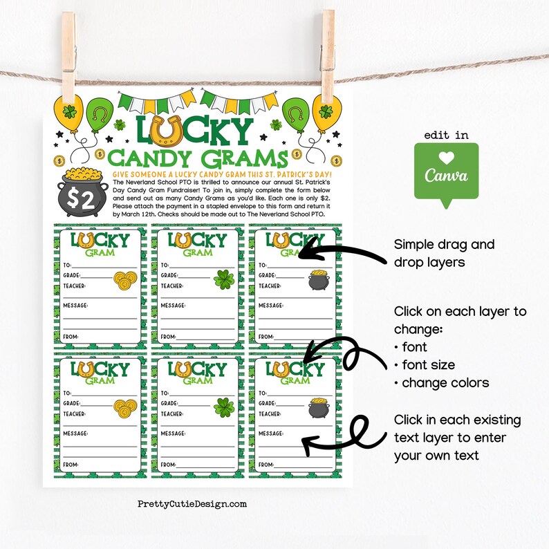St Patricks Candy Gram Fundraiser Flyer Template, Editable St Patrick's ...