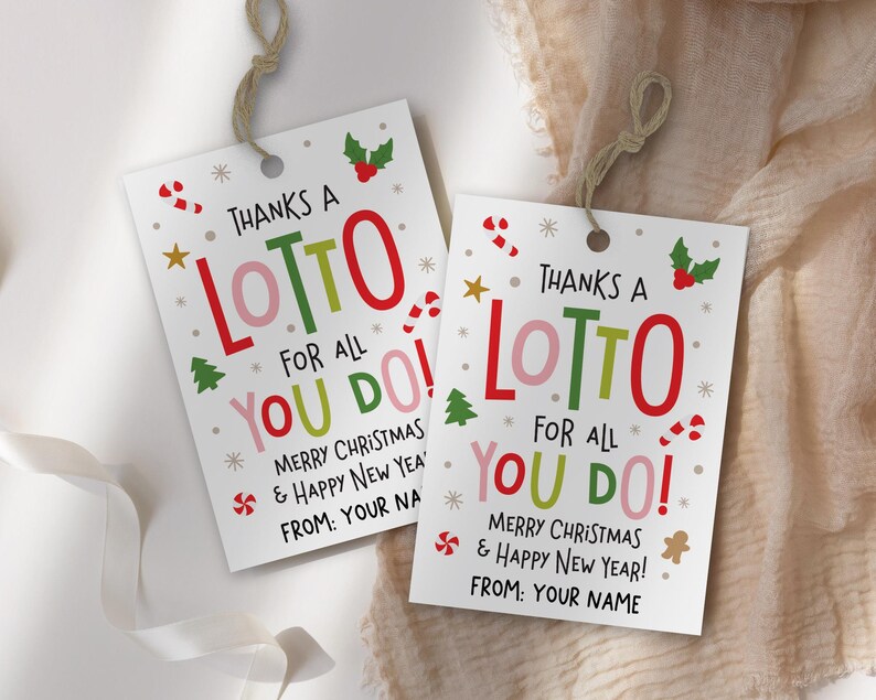 Christmas Lottery Ticket Gift Tags, Thanks a Lotto Printable ...