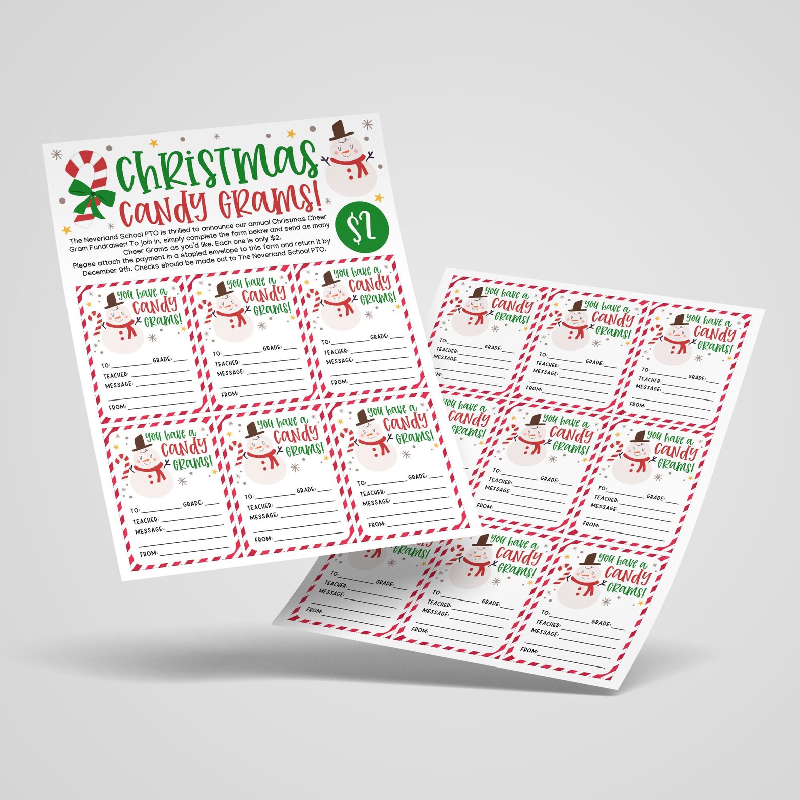 Christmas Candy Gram Cards, Canva Template, School PTO Holiday ...