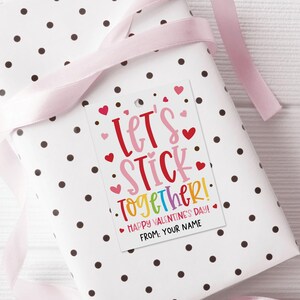 Valentine’s Day Gift Tag Printable, Let’s Stick Together Pun, Classroom ...