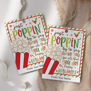 Poppin' by to Say Thank You Gift Tags, Christmas Popcorn Hang Tags ...