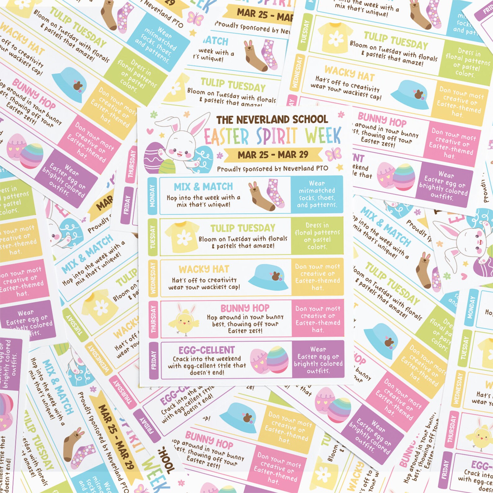 Easter Spirit Week Flyer Template, School Spirit Week Template, Spirit ...