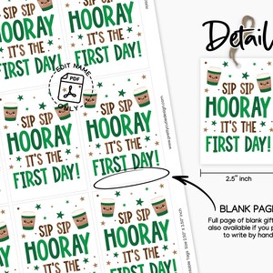 Sip Sip Hooray Teacher Gift Tag, First Day of School Gift Tags, Back to ...