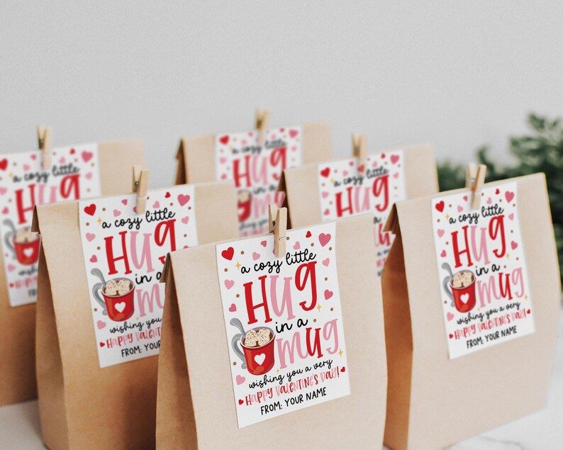 Hot Cocoa Valentine Tag Printable, Cozy Hug in a Mug, Treat Bag Label ...