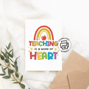 Teacher Appreciation Card, Teaching is a Work of Heart Teacher Thank ...