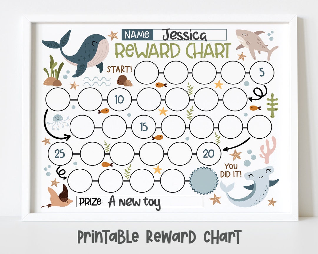 Printable Under the Sea Reward Chart for Kids, Whale Simple Kids Reward ...